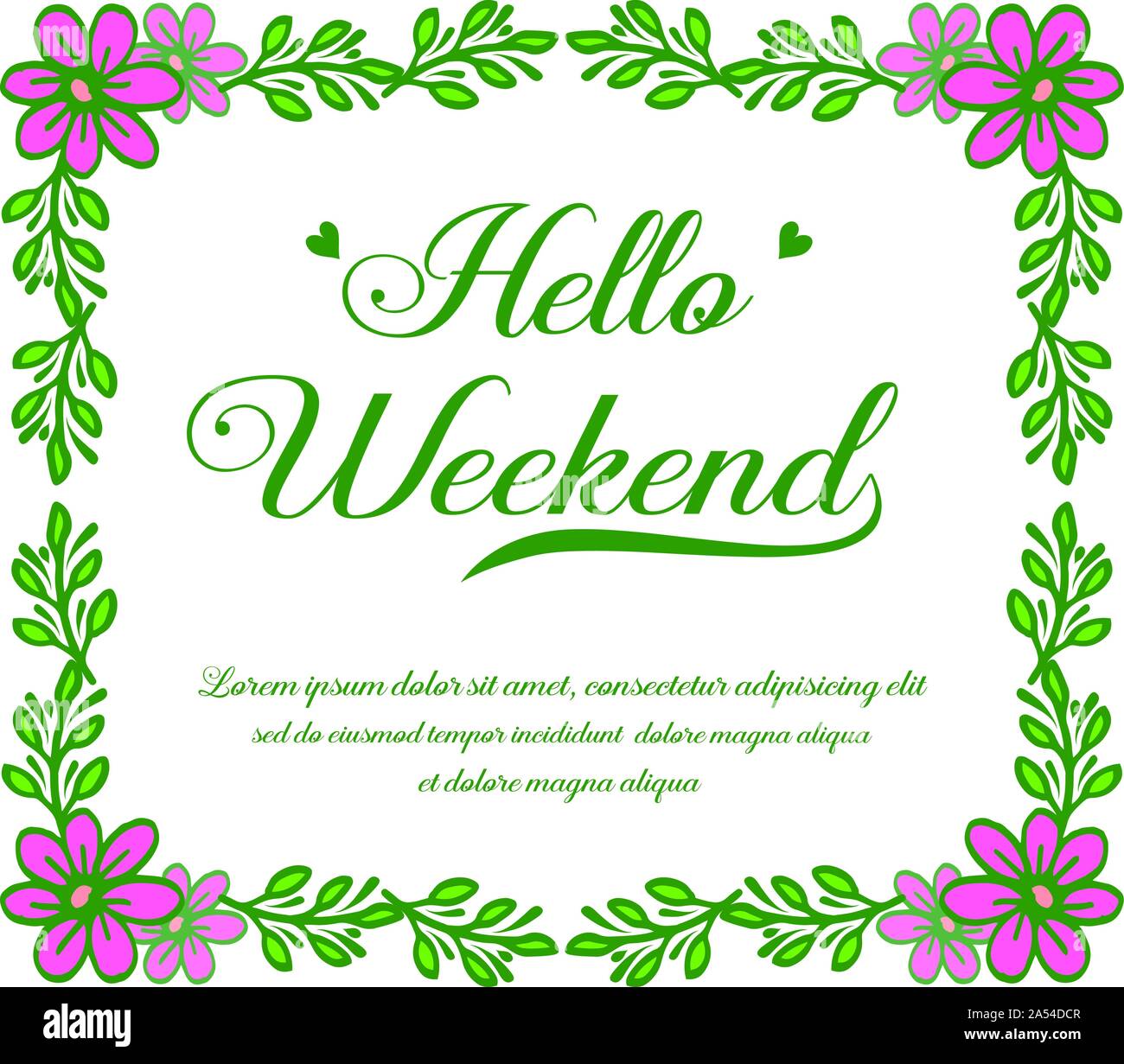 Artwork of pink flower frame, for wallpaper of card hello weekend ...