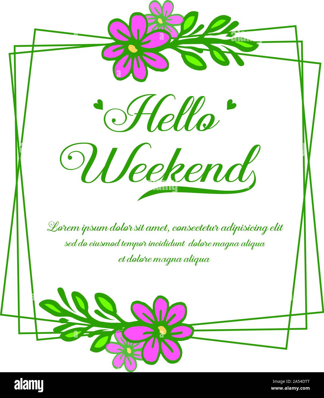 Modern lettering hello weekend, with beautiful pink wreath frame ...