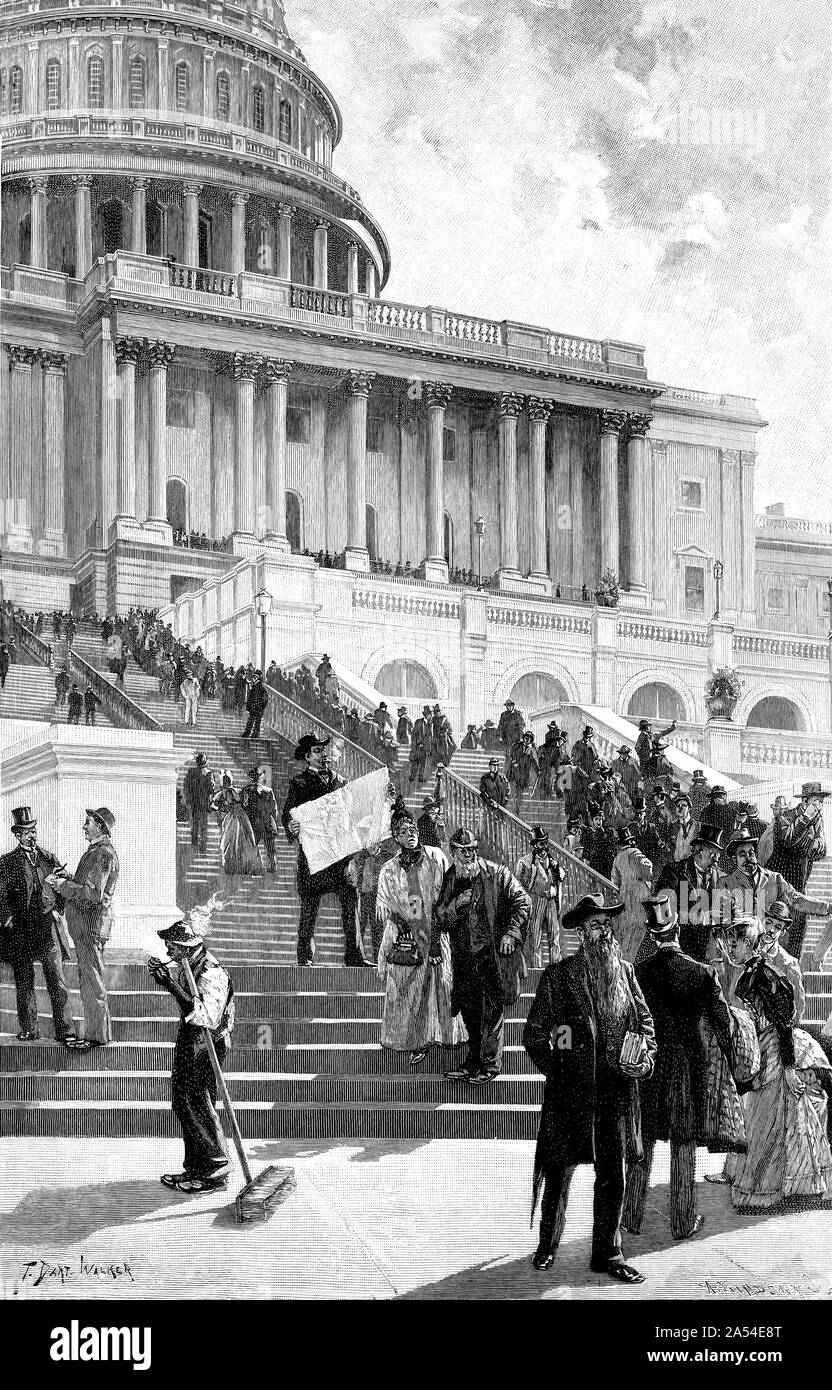 Engraving of crowds at the capitol building, Washington. From Harper's ...