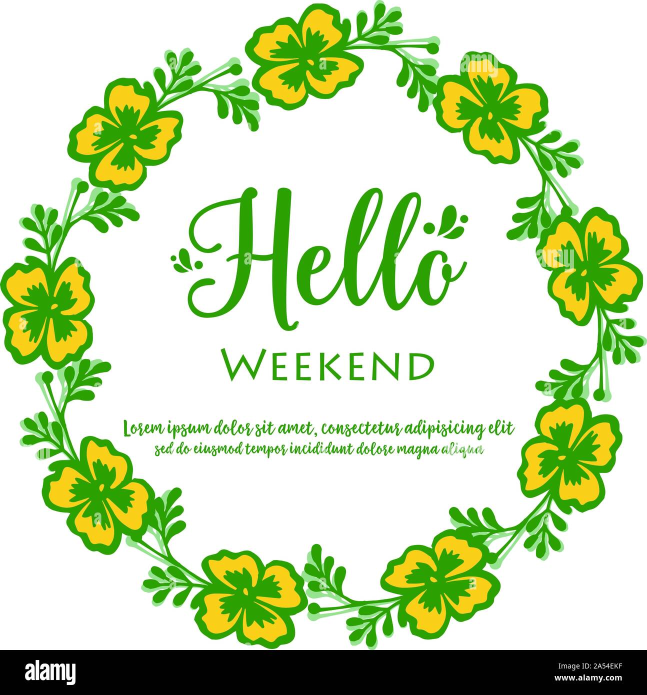 Space for text, hello weekend, with texture plant of yellow flower ...
