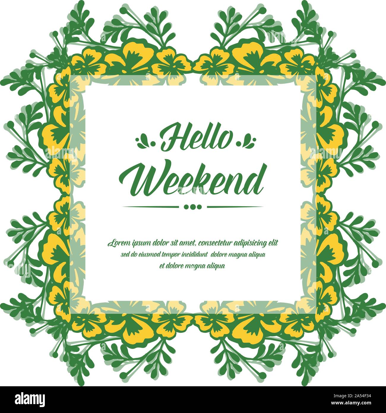 Graphic yellow wreath frame for template hello weekend. Vector Stock ...