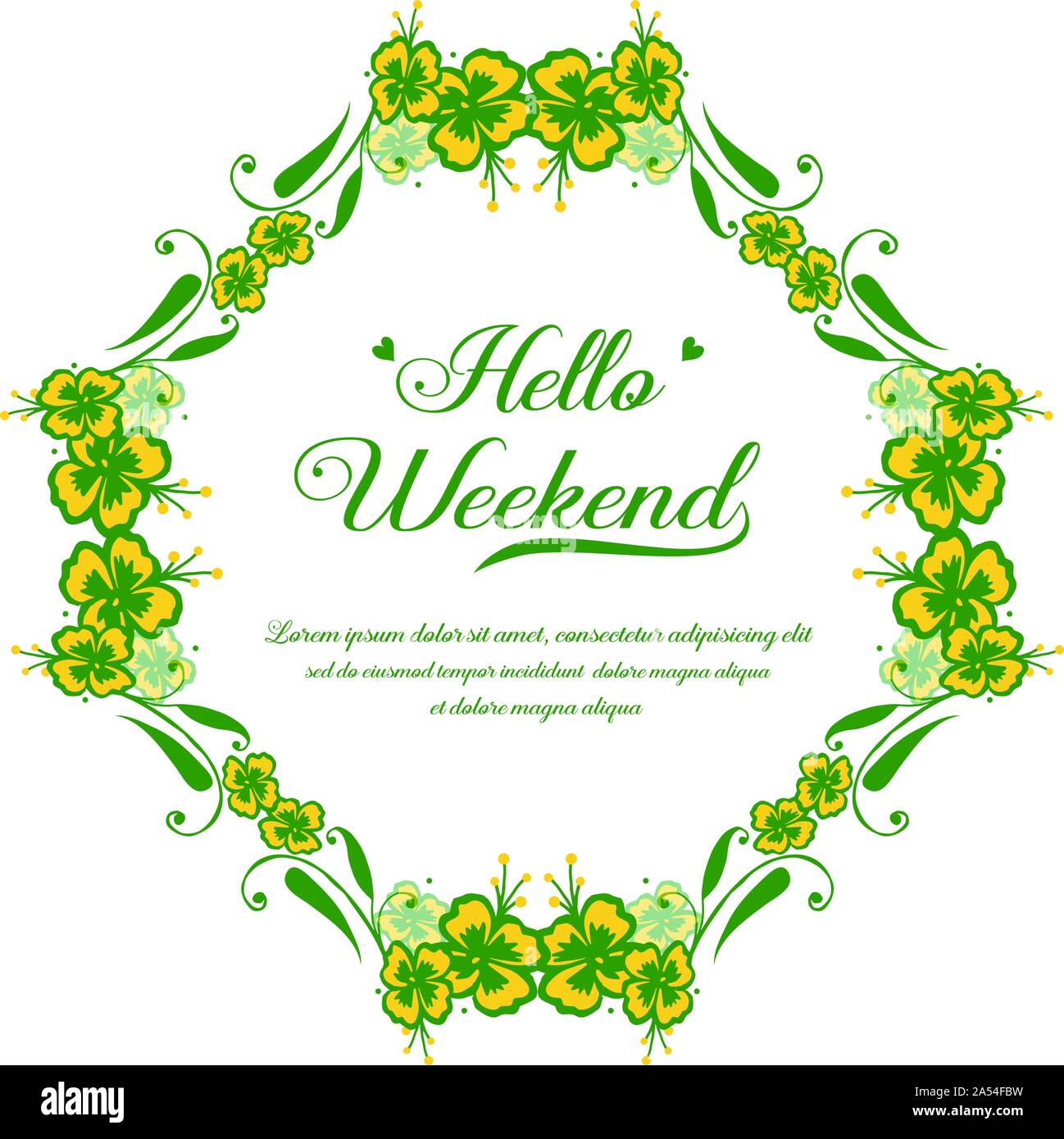 Banner or poster for hello weekend, with design element of yellow ...