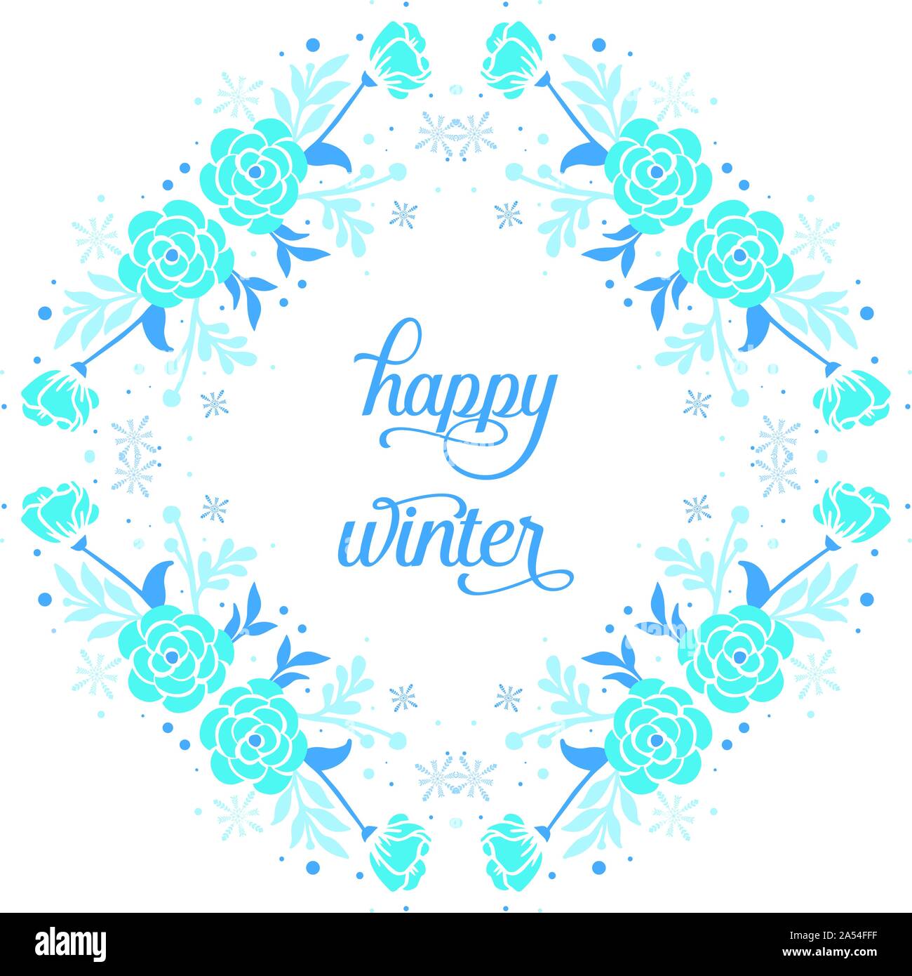 Beautiful greeting card happy winter, with bright blue leaf flower ...
