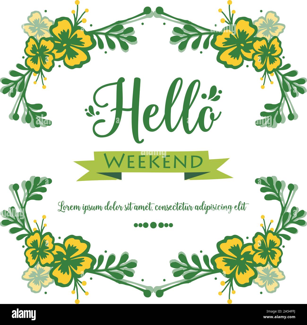 Design poster hello weekend, with motif art of yellow wreath frame ...
