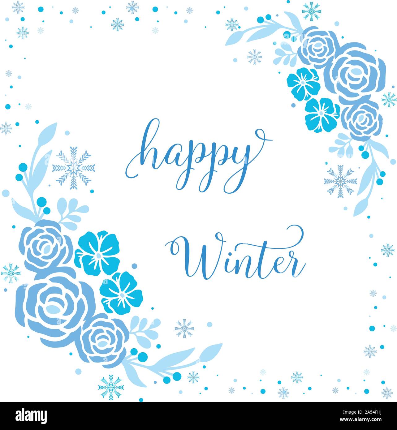 Invitation card happy winter, with cute blue flower frame background ...