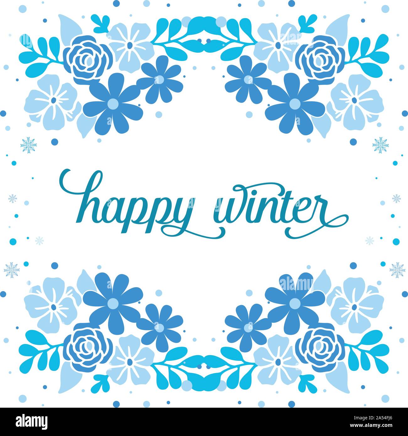 Invitation card happy winter, with cute blue flower frame background ...