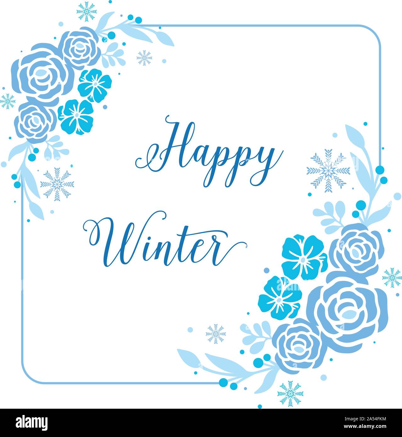 Invitation card happy winter, with cute blue flower frame background ...