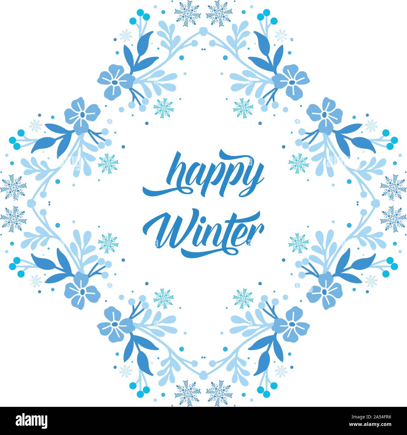 Invitation card happy winter, with cute blue flower frame background ...