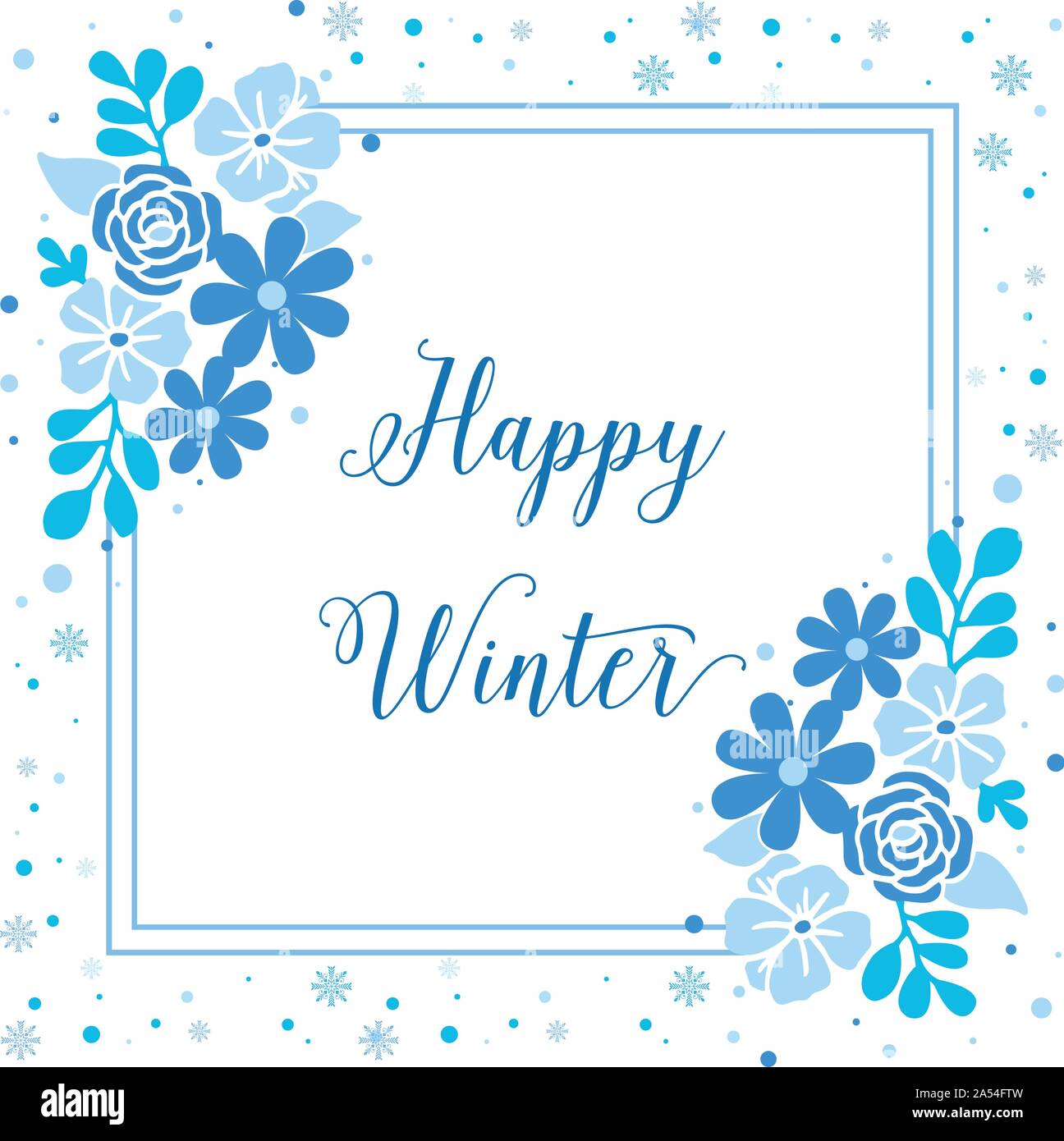 Place for text, happy winter, with pattern design of blue flower frame ...