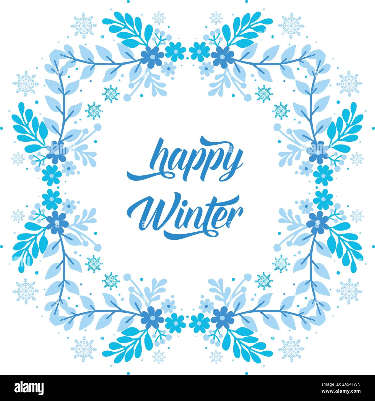 Place for text, happy winter, with pattern design of blue flower frame ...