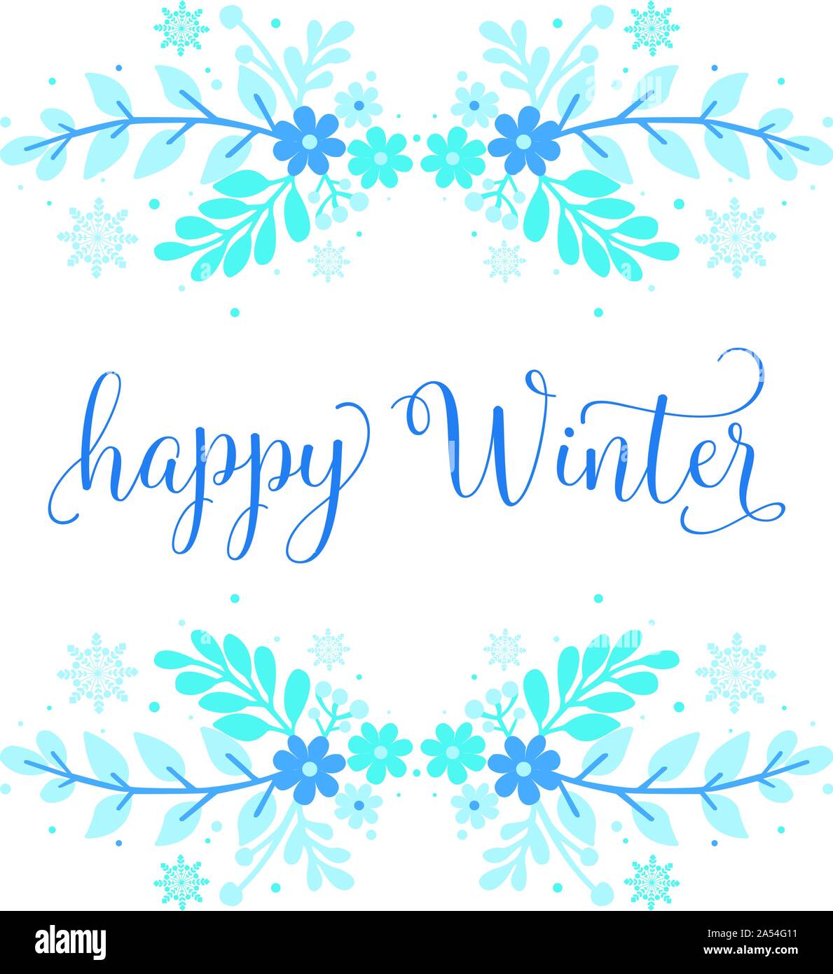 Place for text, happy winter, with pattern design of blue flower frame ...