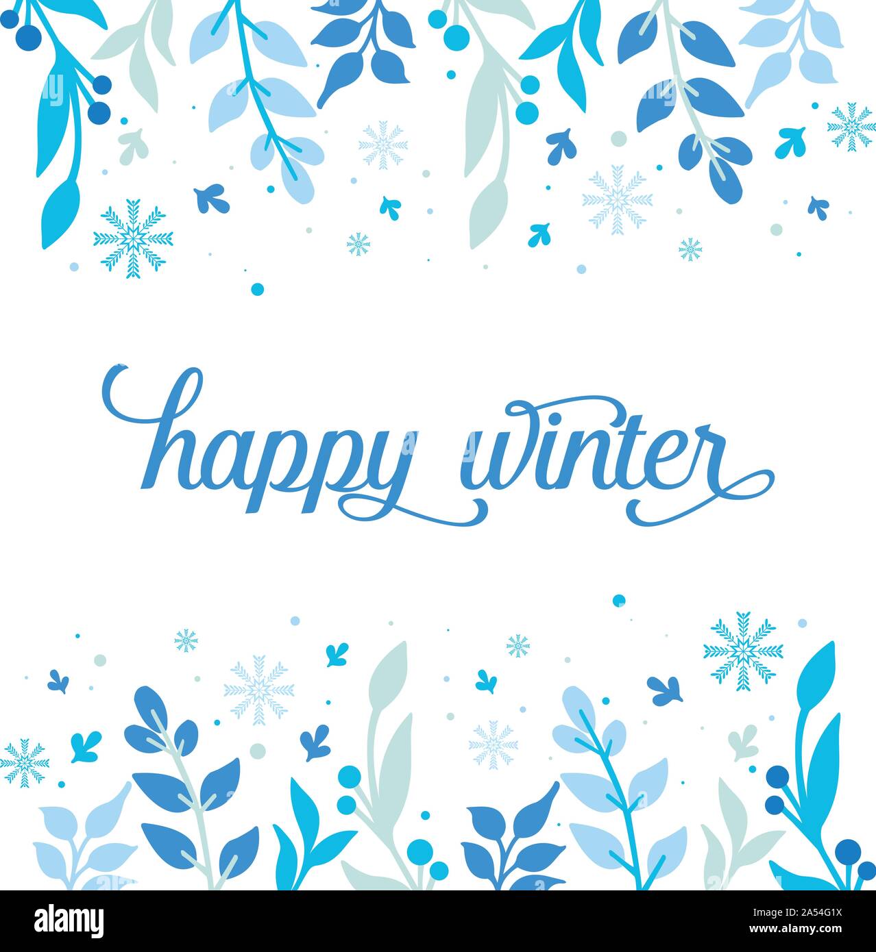 Poster happy winter, with pattern blue leaf flower frame elegant ...