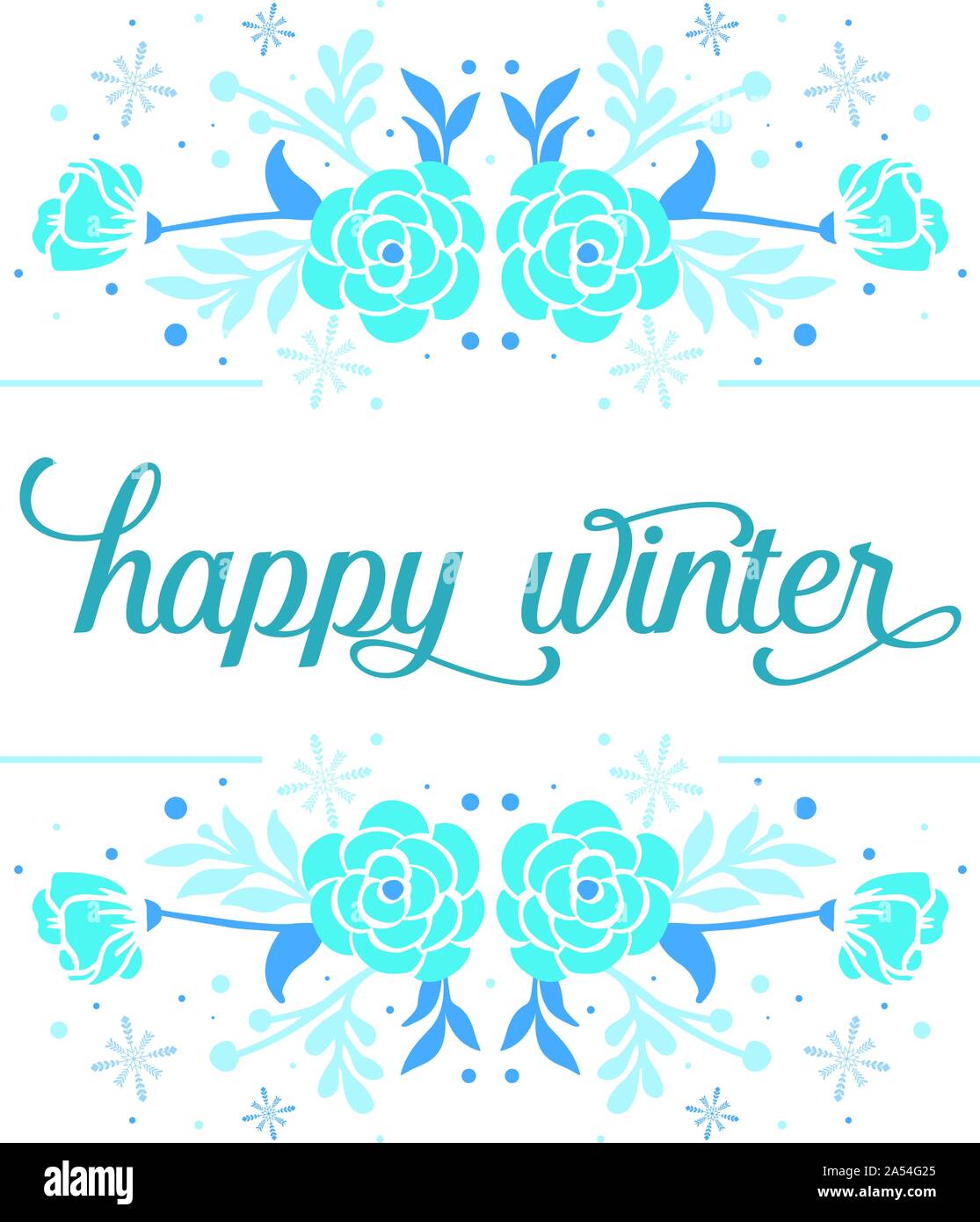 Poster happy winter, with pattern blue leaf flower frame elegant ...