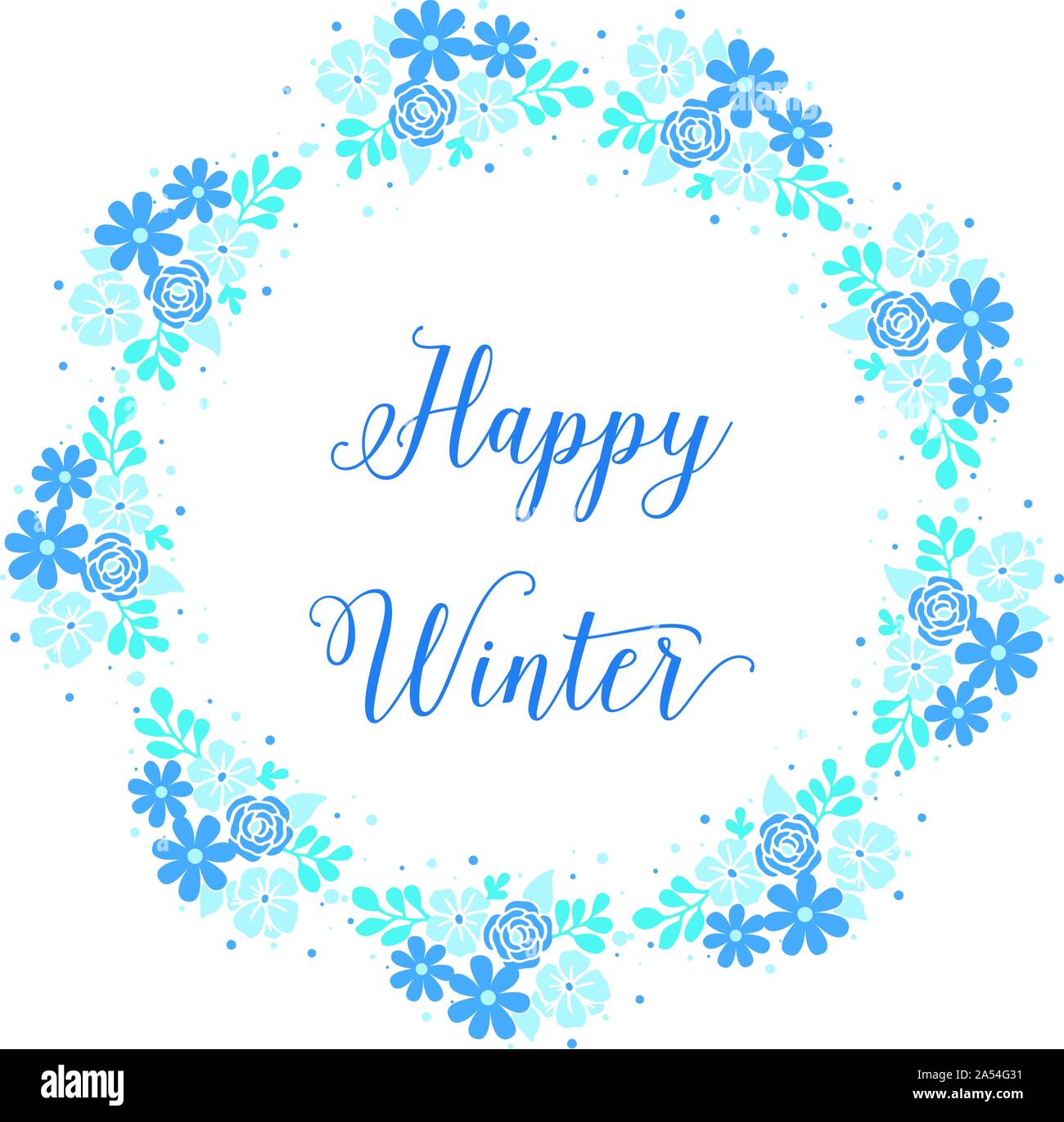 Poster happy winter, with pattern blue leaf flower frame elegant ...
