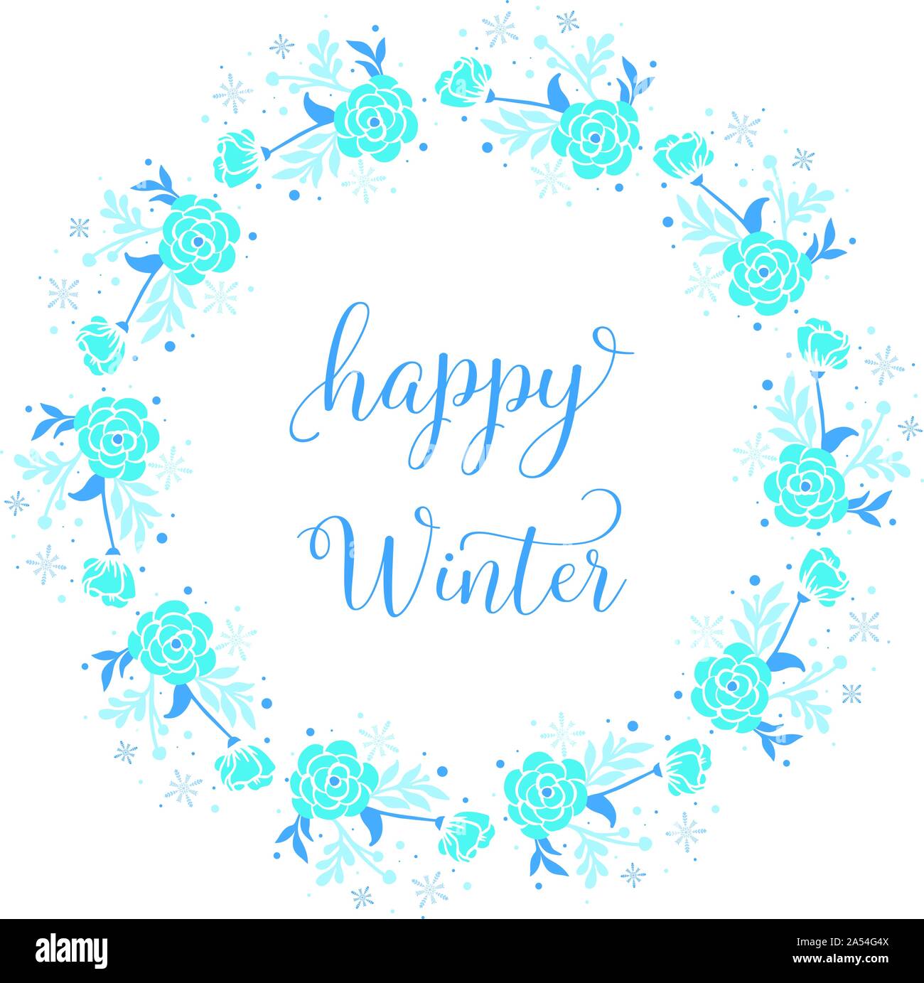 Poster happy winter, with pattern blue leaf flower frame elegant ...