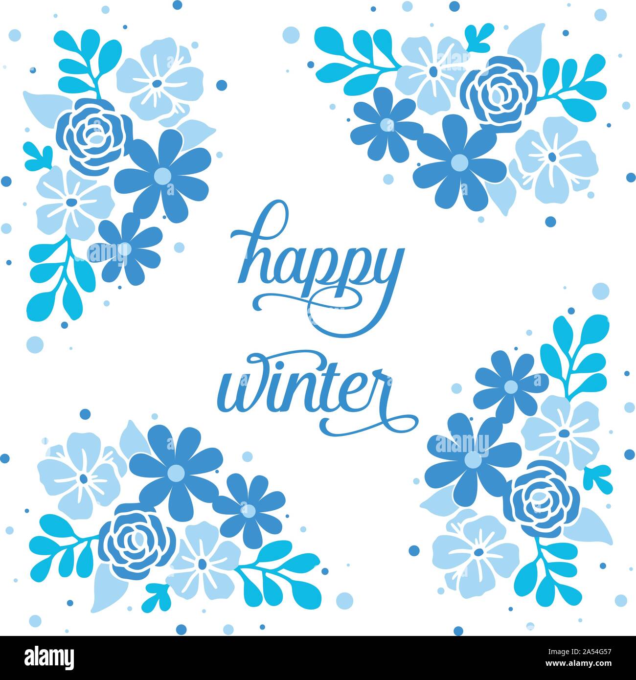 Poster happy winter, with pattern blue leaf flower frame elegant ...