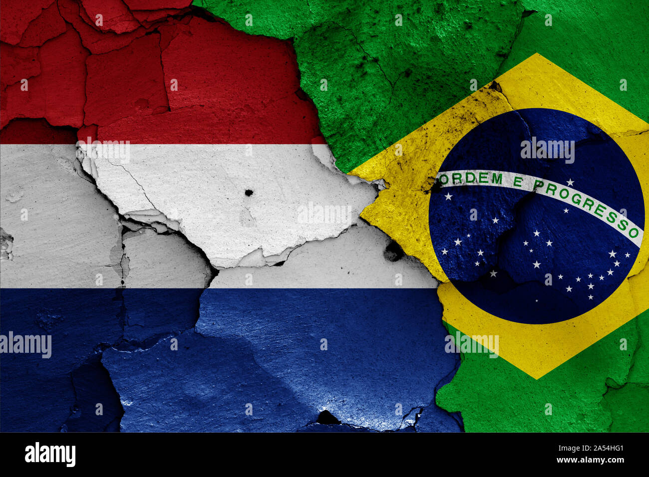 flags of Netherlands and Brazil painted on cracked wall Stock Photo - Alamy
