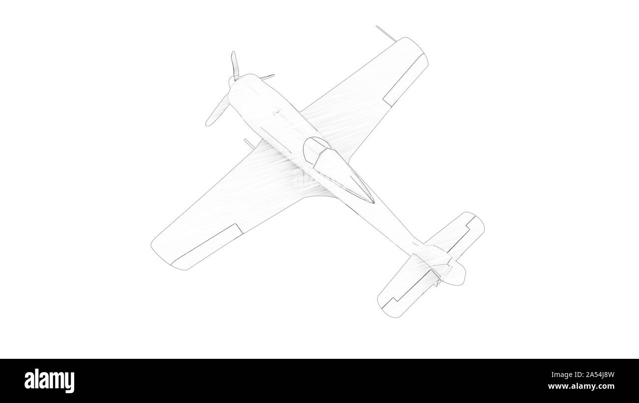Line illustration of a world war 2 fighter airplane isolated in white ...