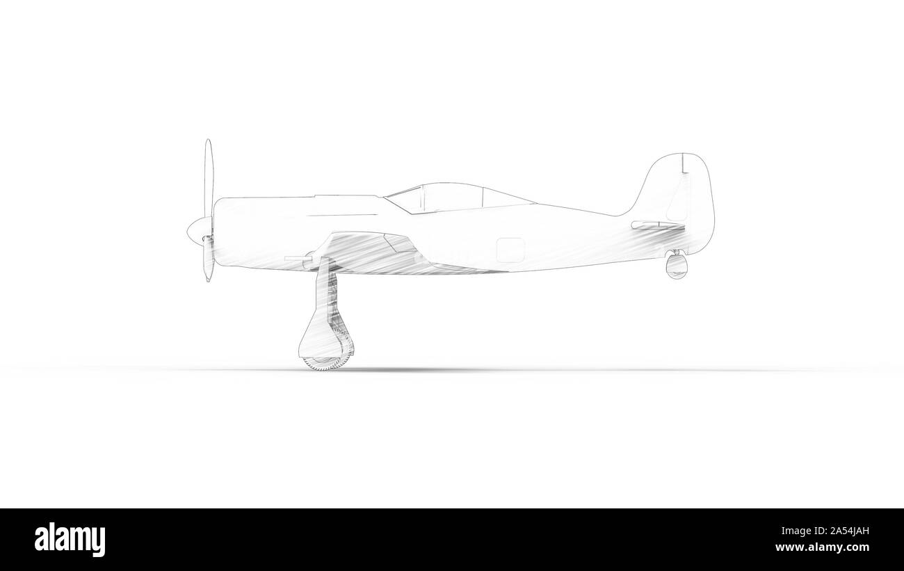 Line illustration of a world war 2 fighter airplane isolated in white ...