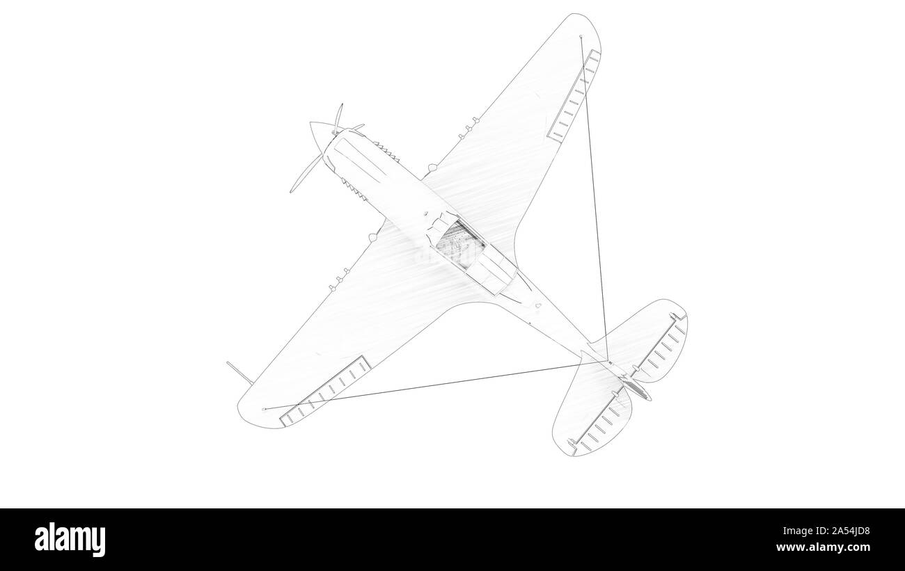Line drawing illustration of a world war two fighter airplane Stock ...