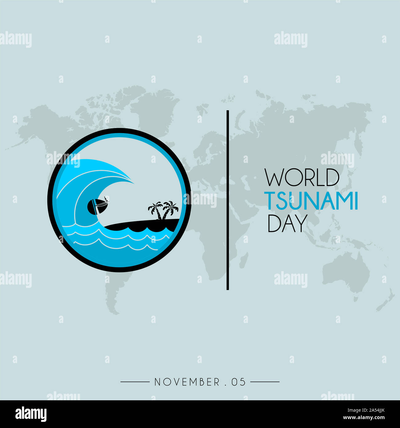 World Tsunami Day icon vector design, seen from the beach with world ...