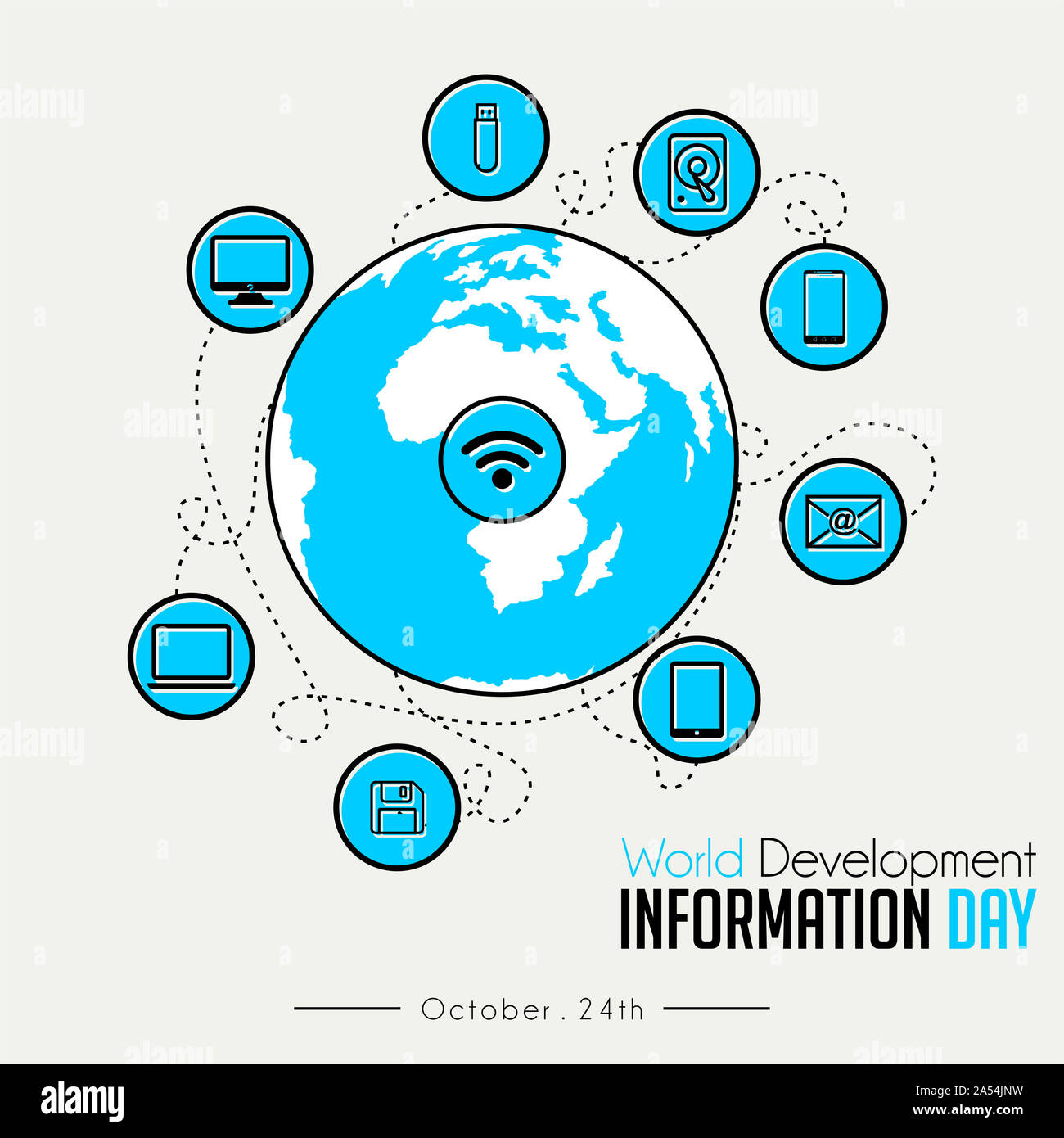 World Development Information Day with Globe and flying technology ...