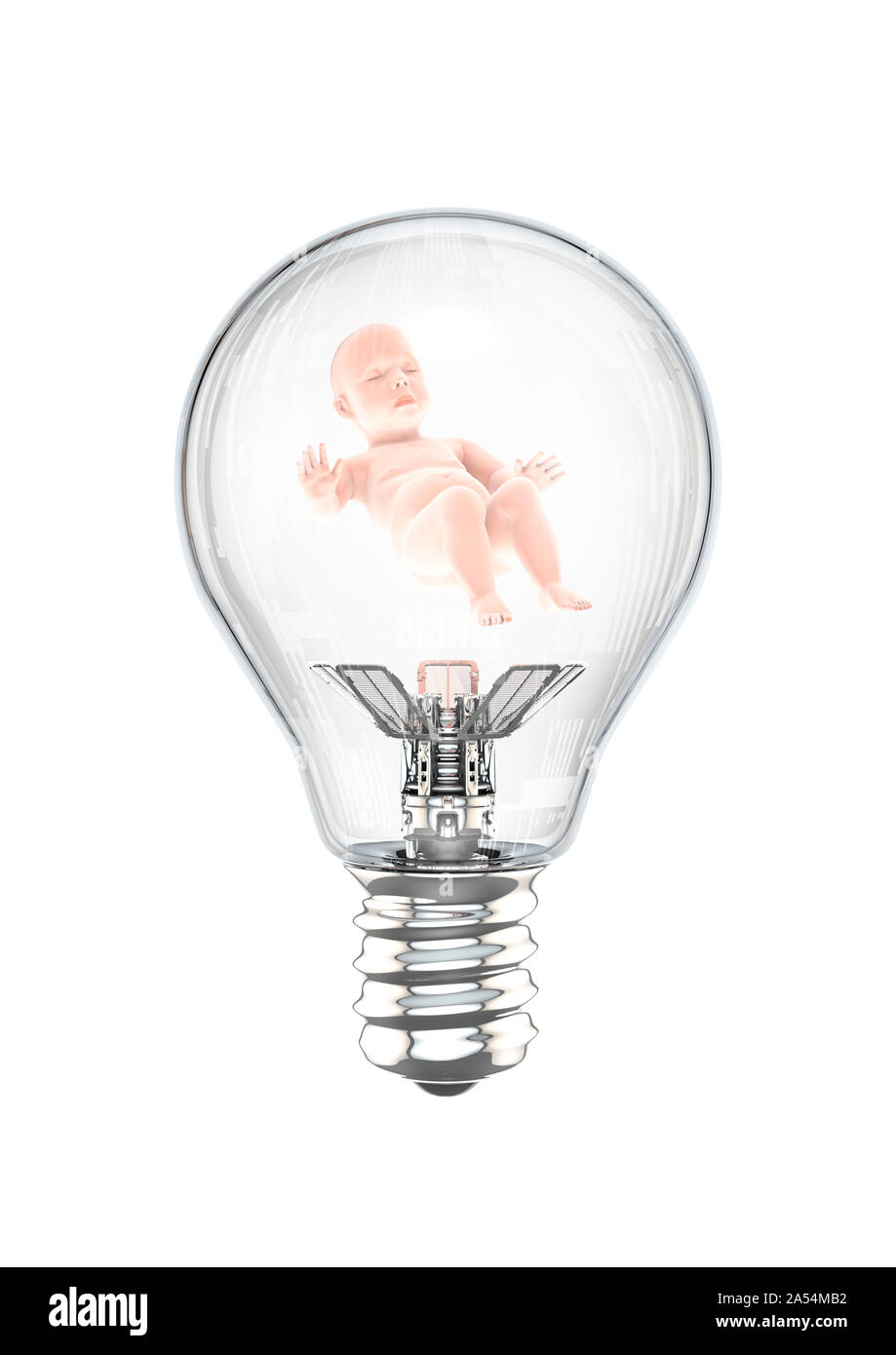 Baby light bulb / 3D illustration of human child sleeping peacefully ...