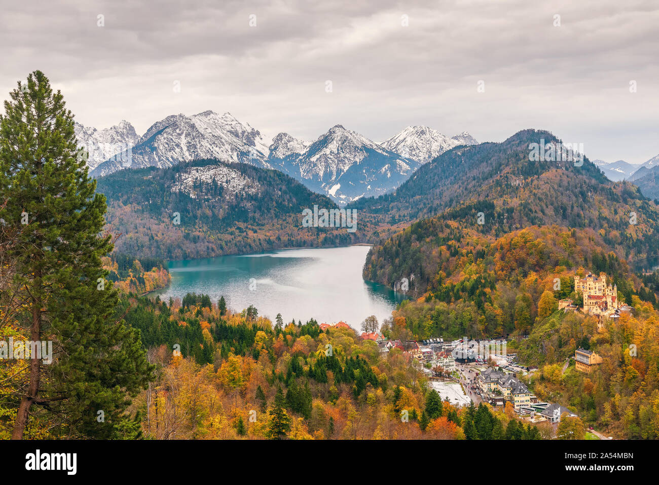 View of Alpsee lake and Hohenschwangau castle from Neuschwanstein ...
