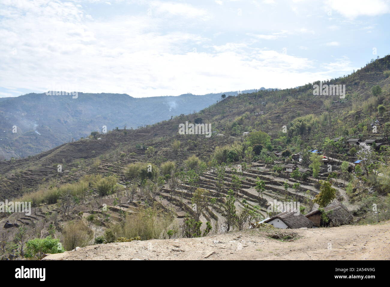 Beautiful hill and rural village landscaping and beauty of nature east ...