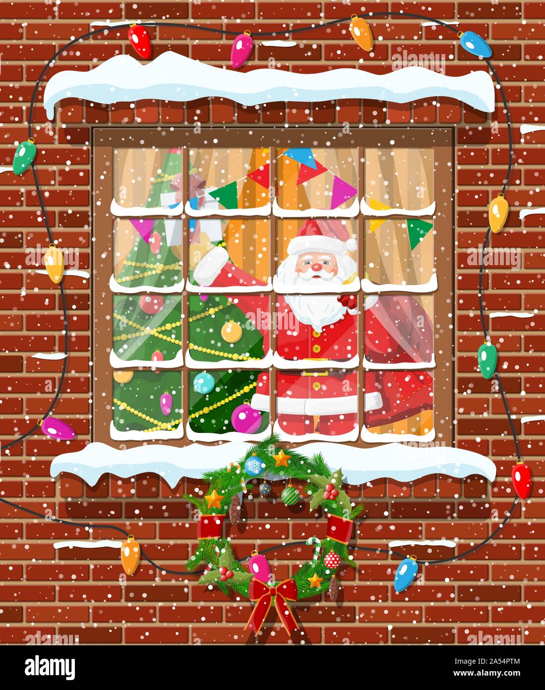 Christmas window in brick wall Stock Vector Image & Art - Alamy