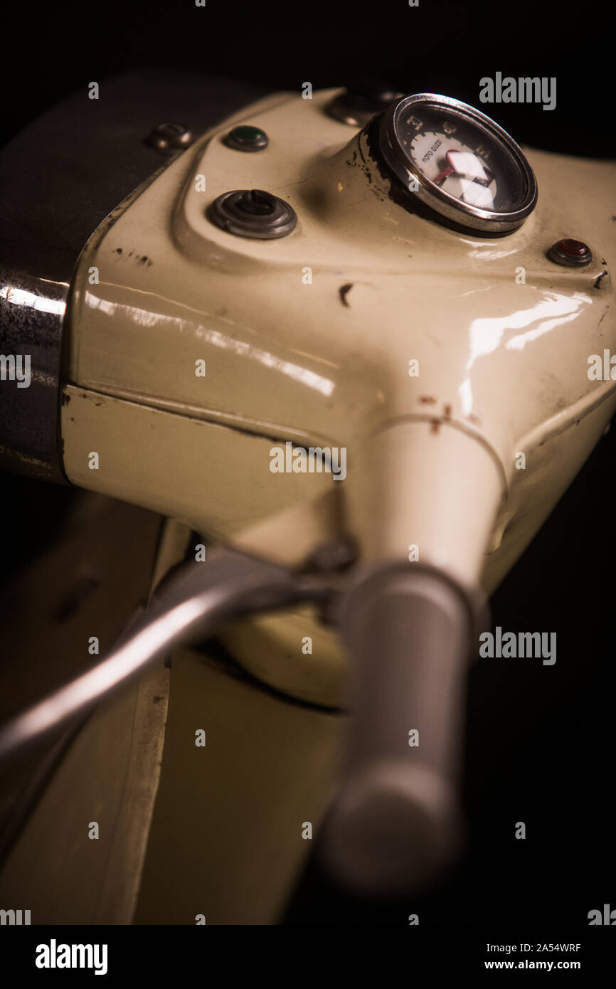 Close up vertical image of the speedometer gauge of a vintage ...
