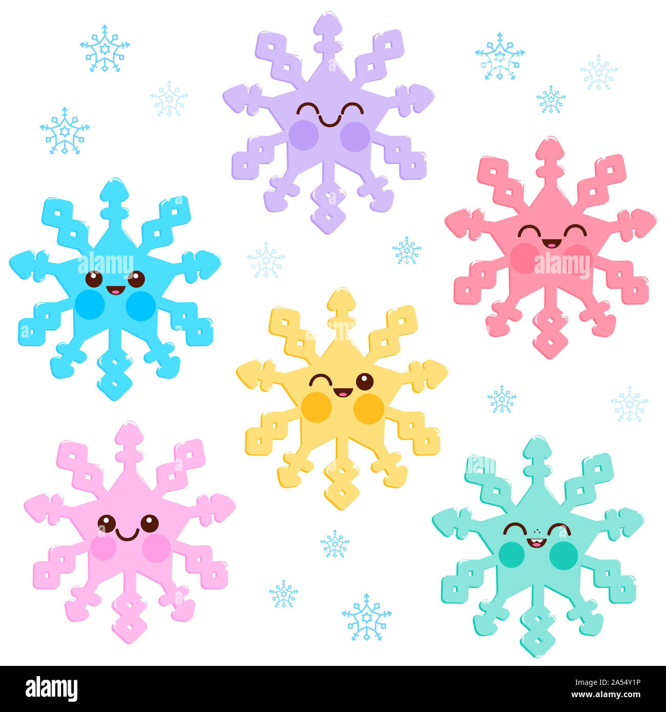 Set of cute and colorful snowflake characters Stock Photo - Alamy