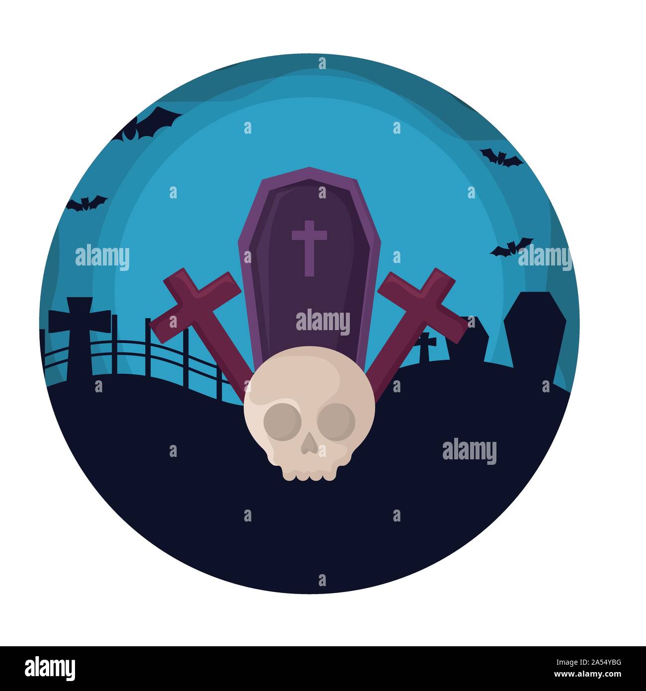 scene of graveyard tombstone with icons halloween vector illustration ...