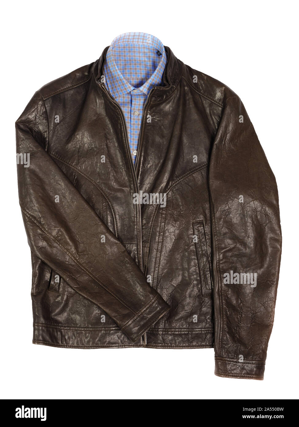 black men's leather jacket on a white background isolated Stock Photo ...