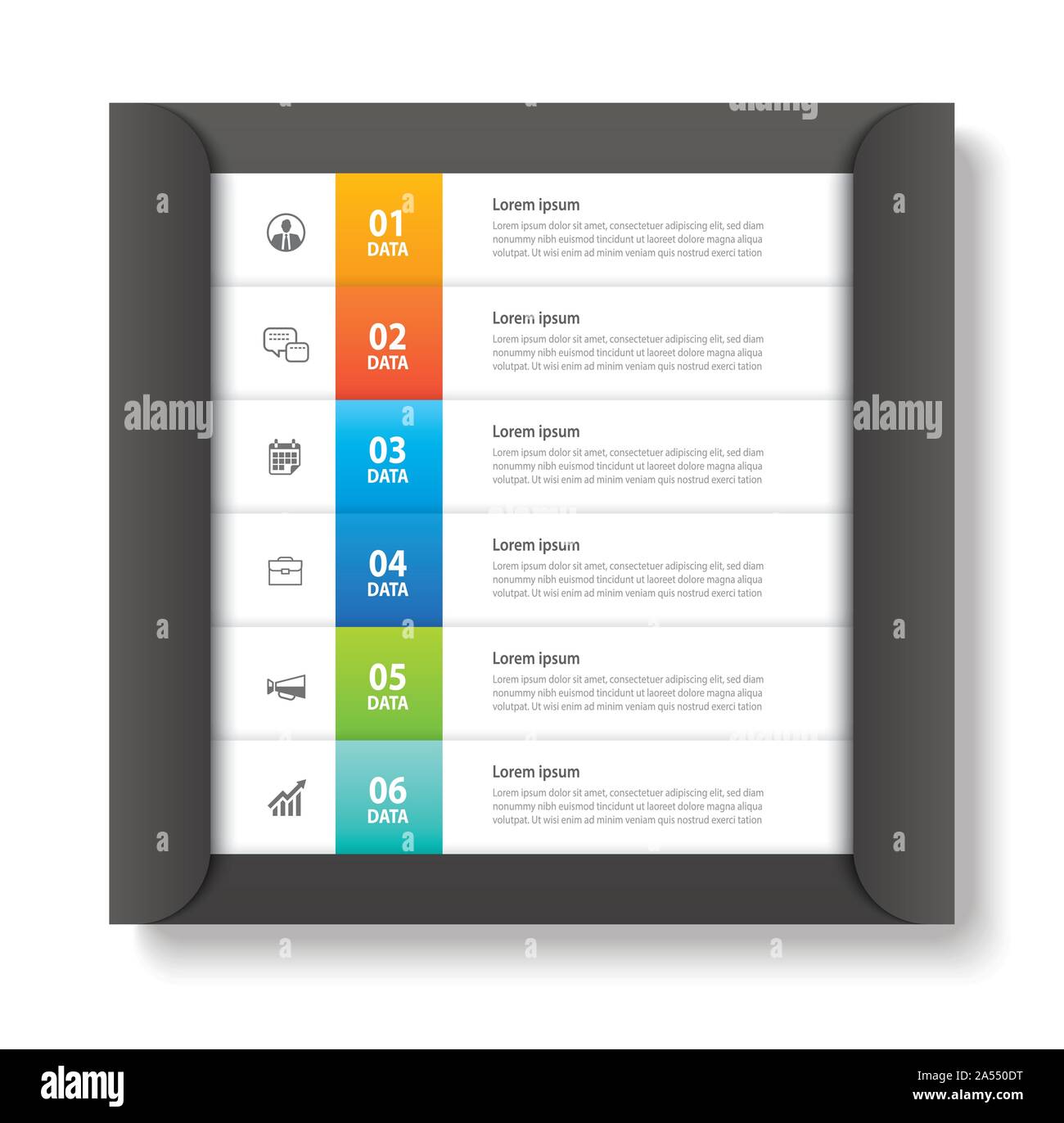 Infographics tab in paper index with 6 data template. Vector ...