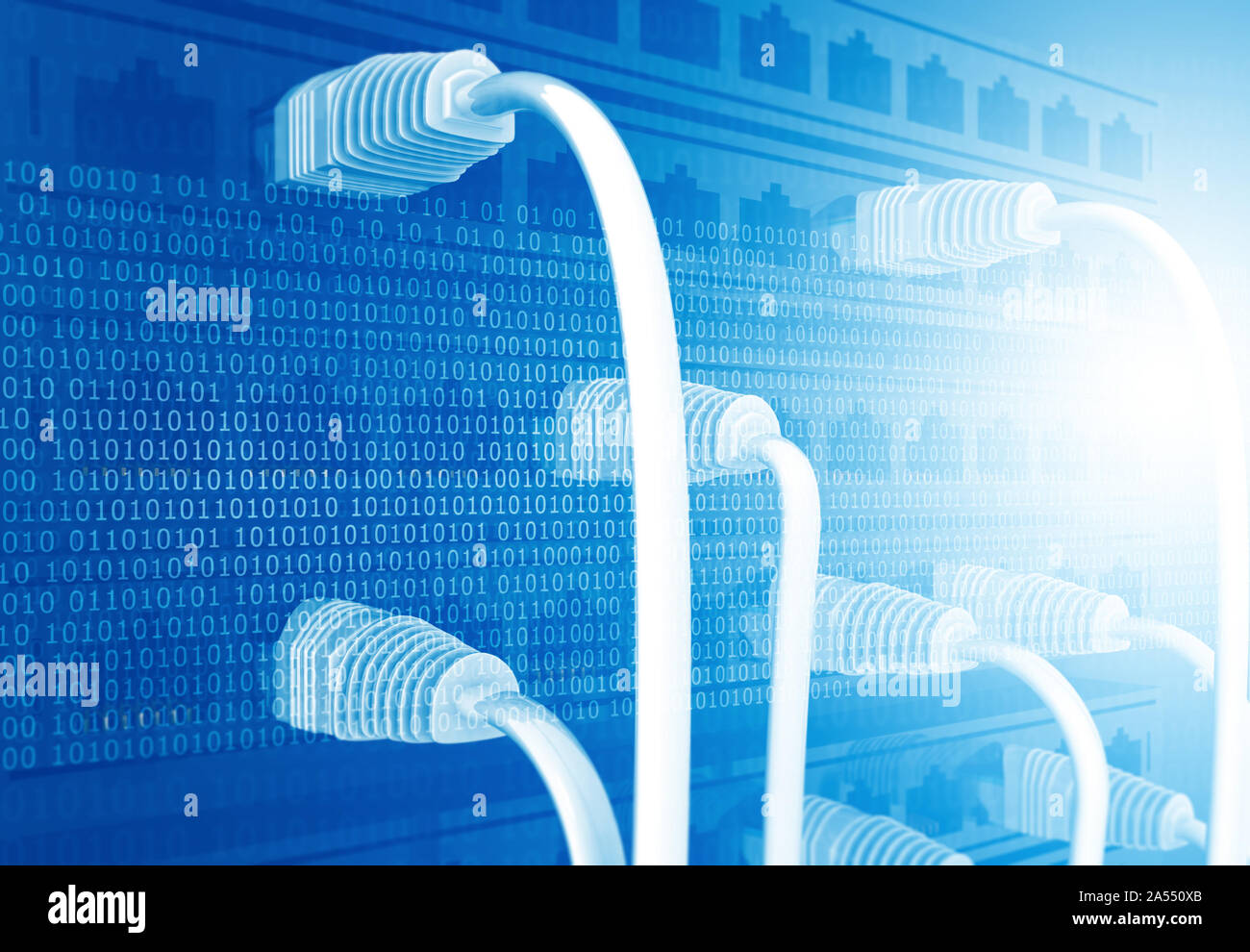 Network cables connected to data center. Telecommunication background ...