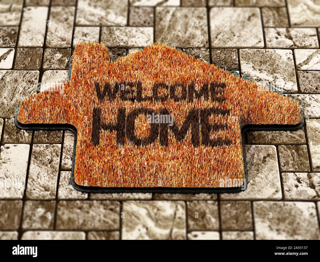 Welcome home doormat standing on the ground. 3D illustration Stock ...