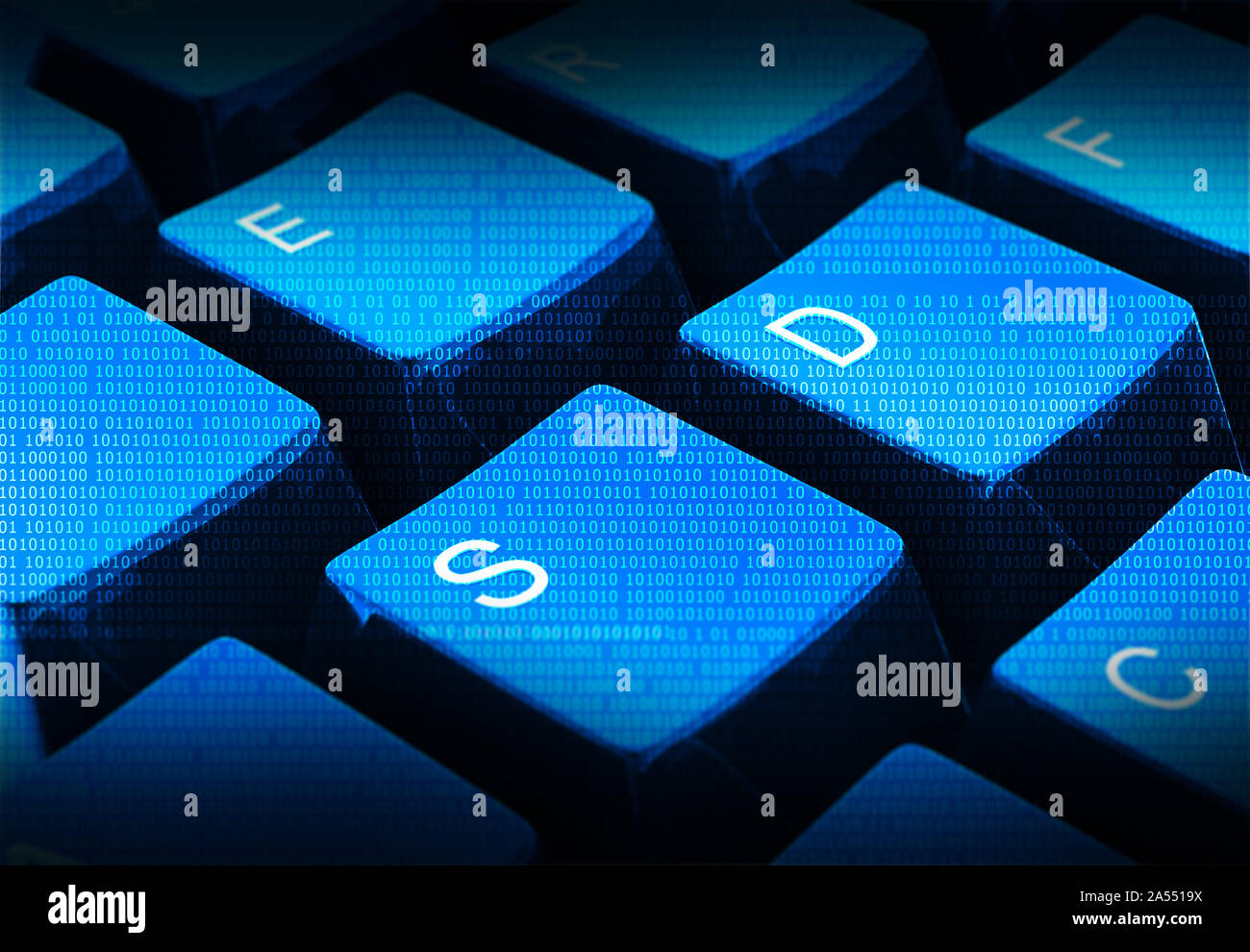 computer keyboard with binary streaming. 3d render Stock Photo - Alamy