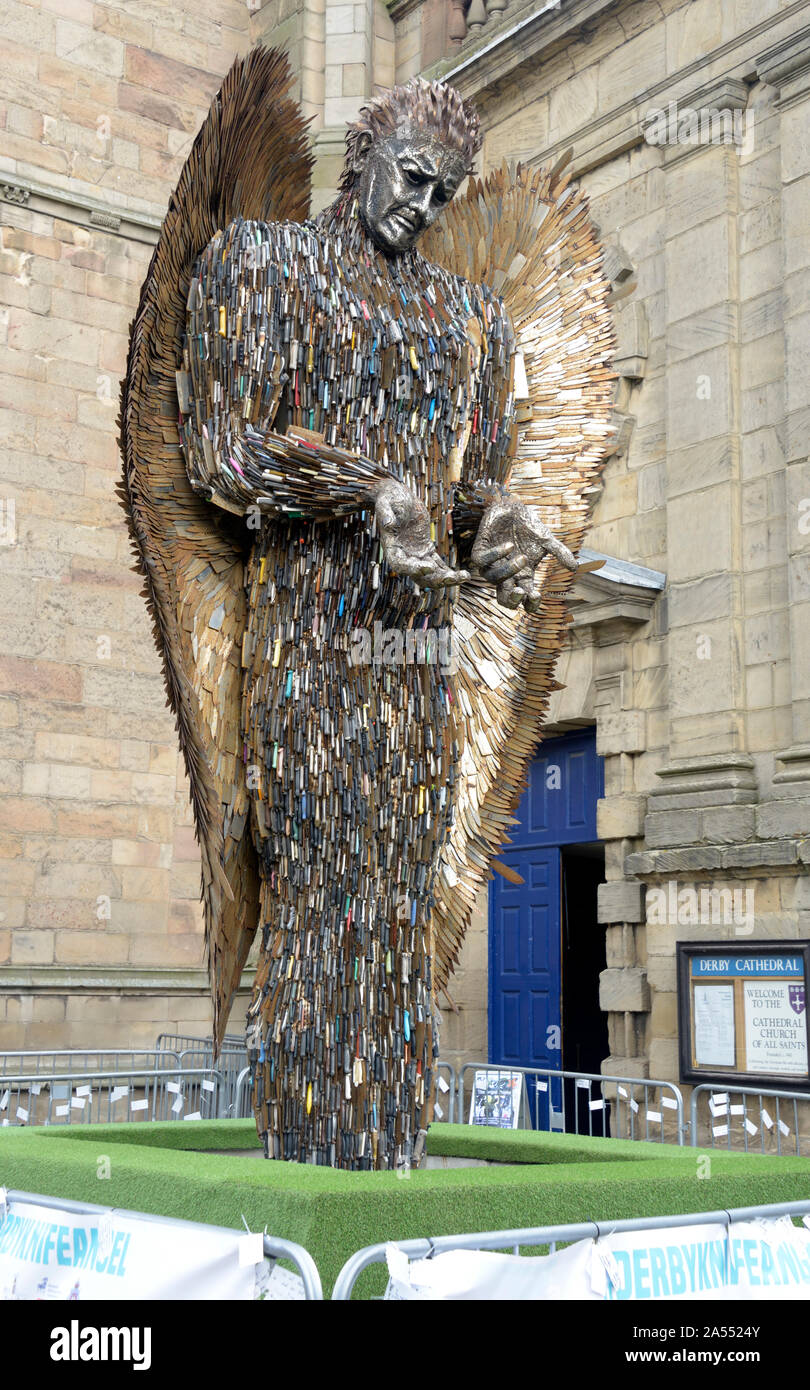 Knife Angel, statue in Derby, by the Cathedral Stock Photo - Alamy