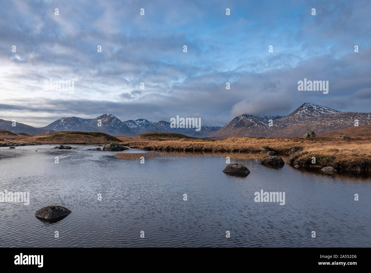 Scottish highland stream over looking Black Mount mountain range Stock ...