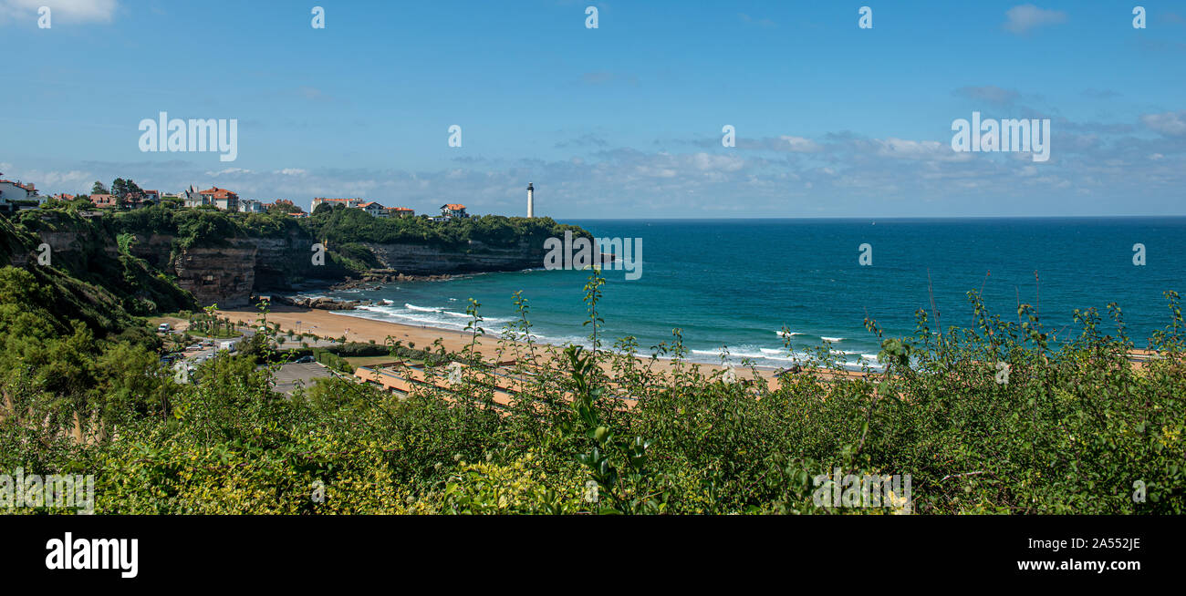 The beach of Anglet with the ligthouse of Biarritz Stock Photo - Alamy
