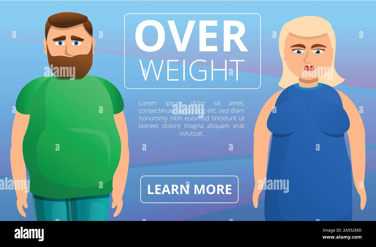Overweight people concept banner. Cartoon illustration of overweight ...