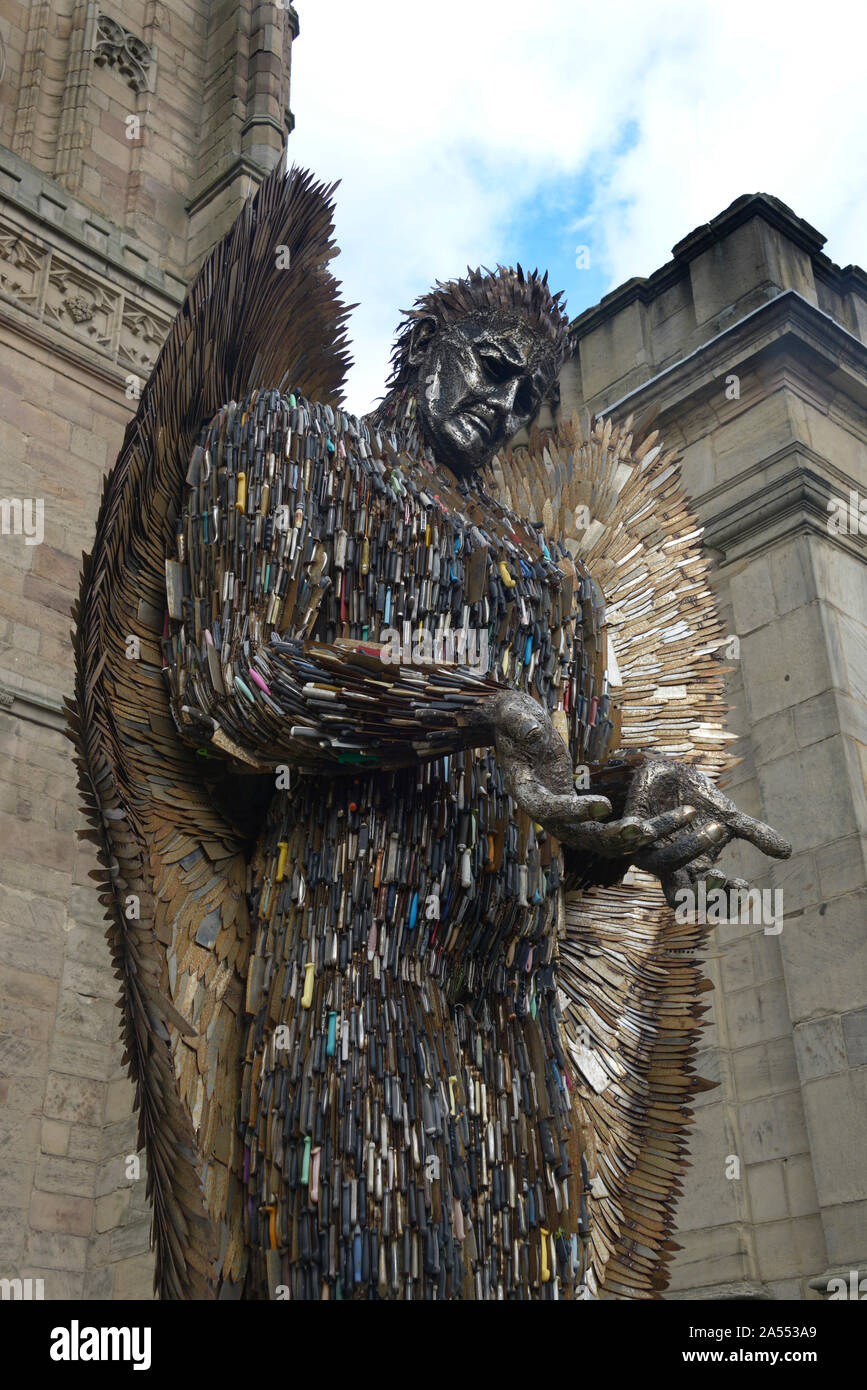 Knife Angel, statue in Derby, by the Cathedral Stock Photo - Alamy
