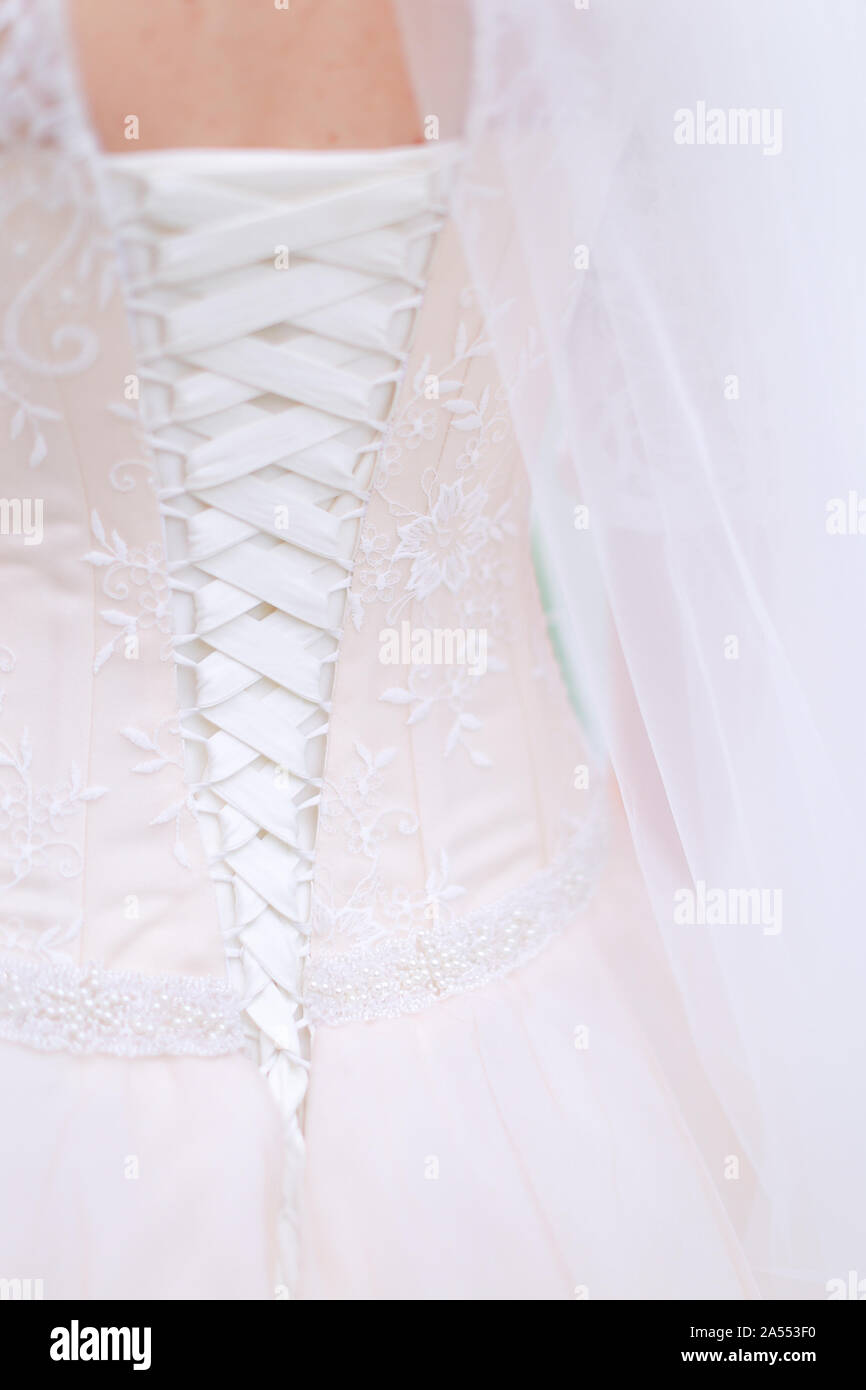 Closeup back view of bride dress Stock Photo - Alamy