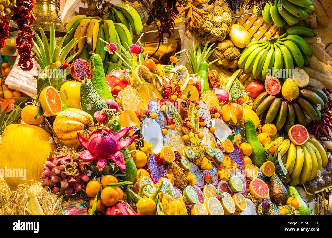 Exotic fruit market with various colorful fresh fruits Stock Photo - Alamy