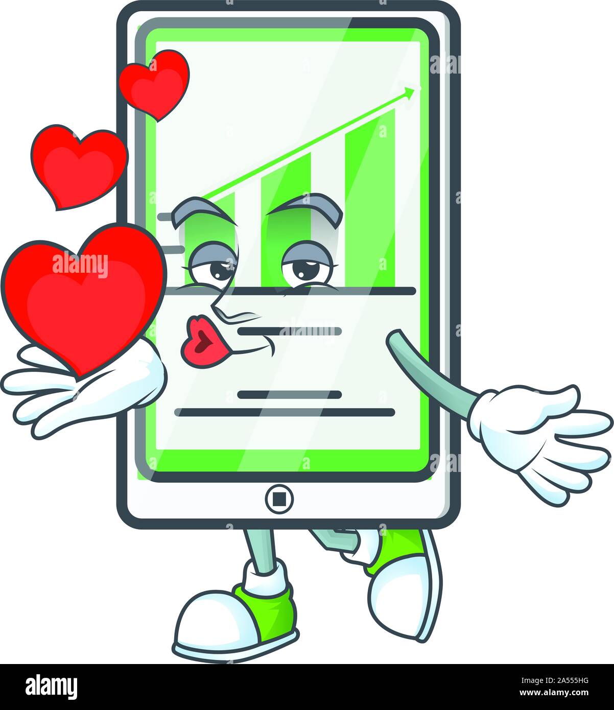 With heart up chart vertical tablet on white background Stock Vector ...