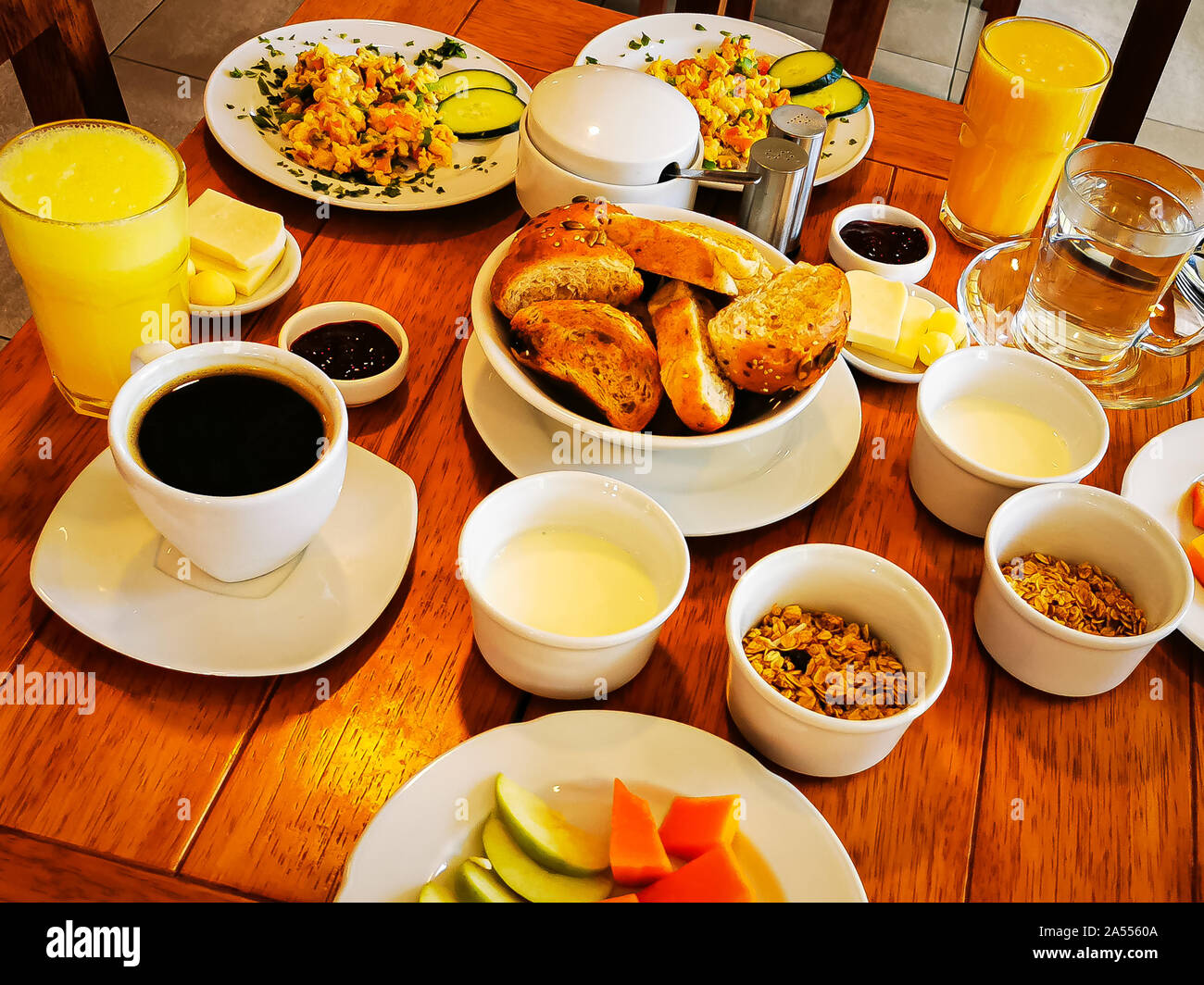 Healthy and Tasty Breakfast for two on a table Stock Photo - Alamy