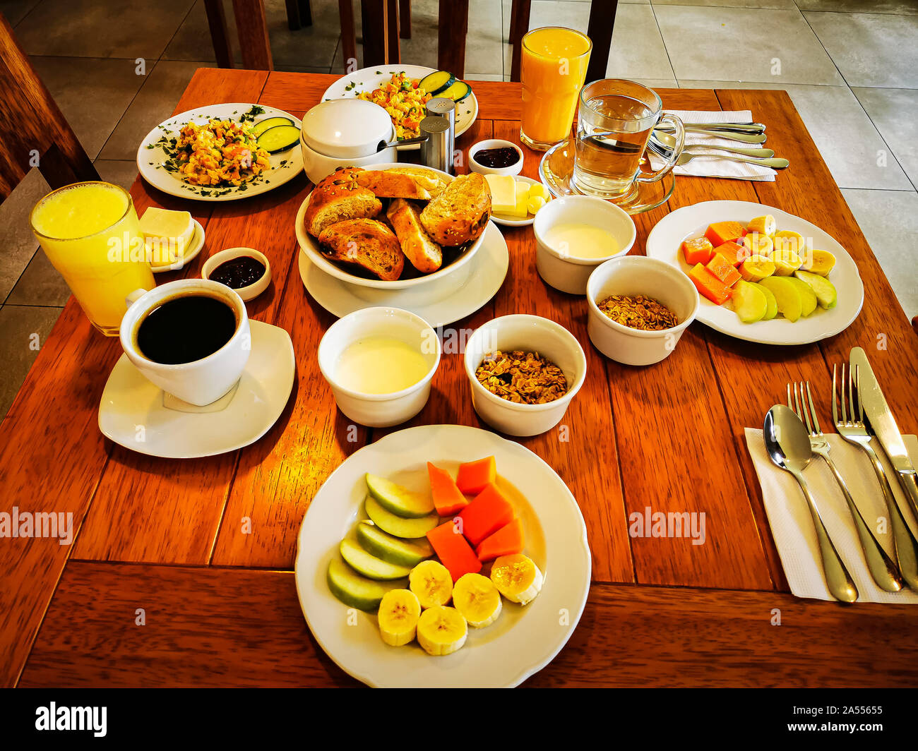 Healthy and Tasty Breakfast for two on a table Stock Photo - Alamy