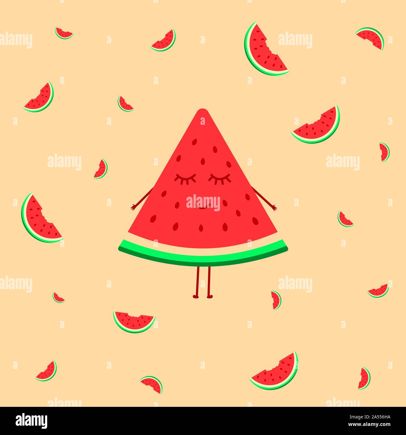 Girl watermelon background illustration Stock Photo - Alamy