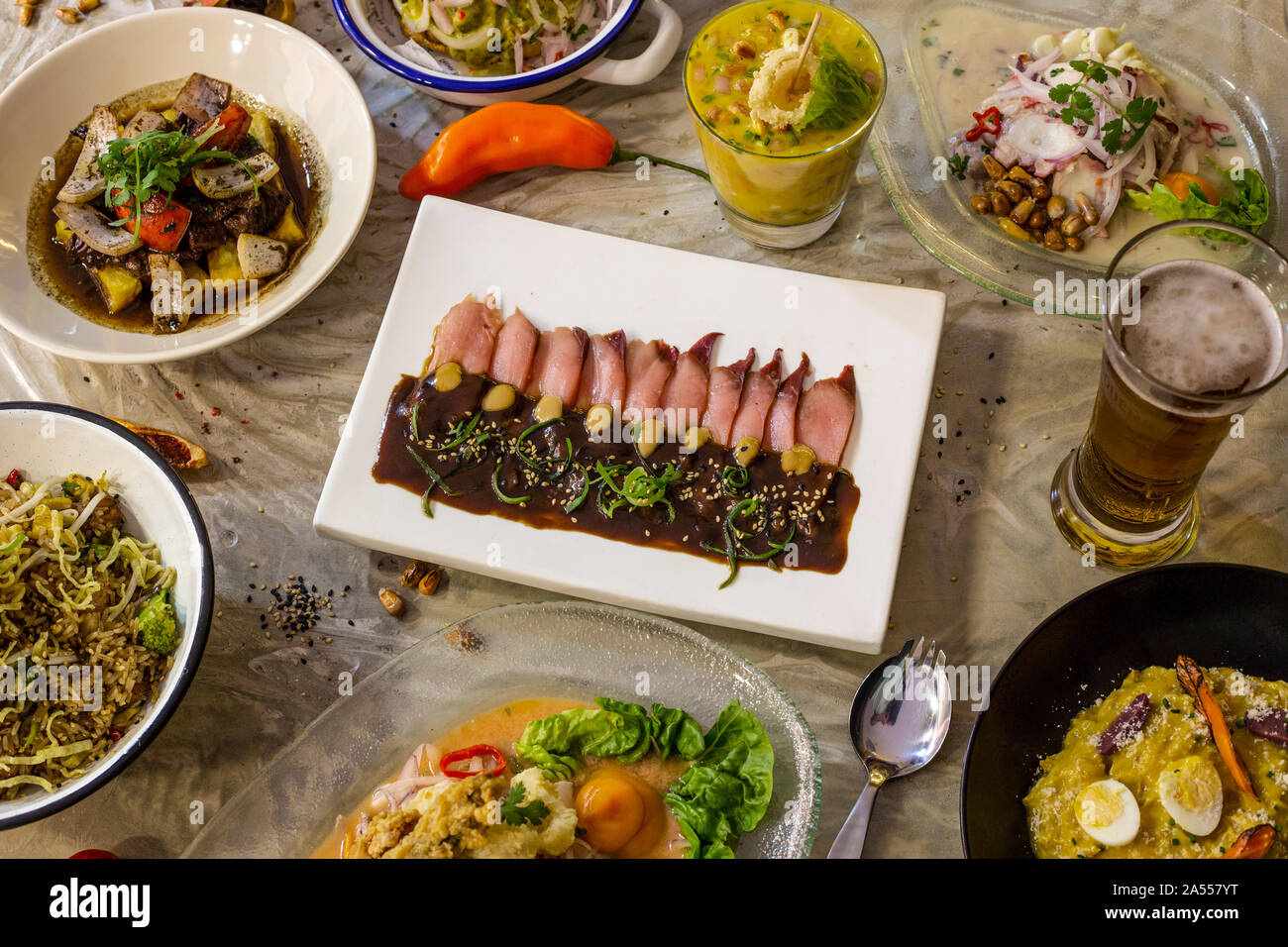 Delicious typical dishes of Peruvian cuisine for restaurant menu Stock ...